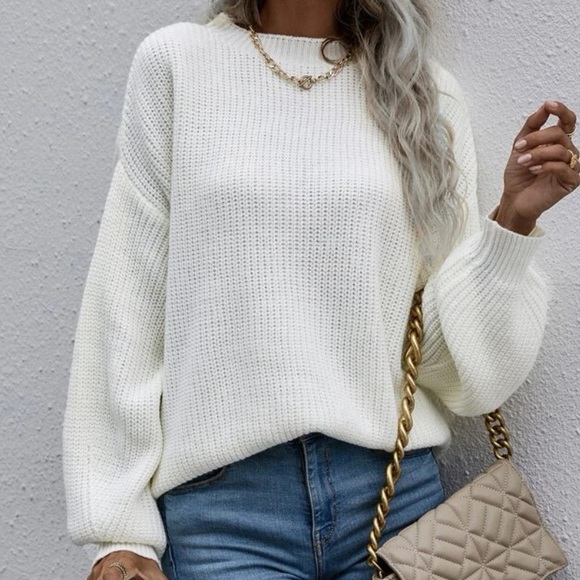 Delilah Wear | Sweaters | New White Ribbed Knit Sweater | Poshmark